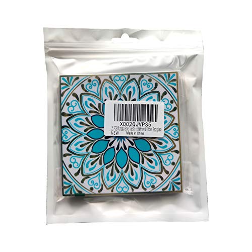 25 PCS Mandala Style Tile Sticker, 4x4 Inch(10x10cm) Traditional DIY Murals, Tile Waterproof Oil Proof Removable Decals for Bathroom & Kitchen Backsplash Oil Proof Wall Stickers (MTL-01)