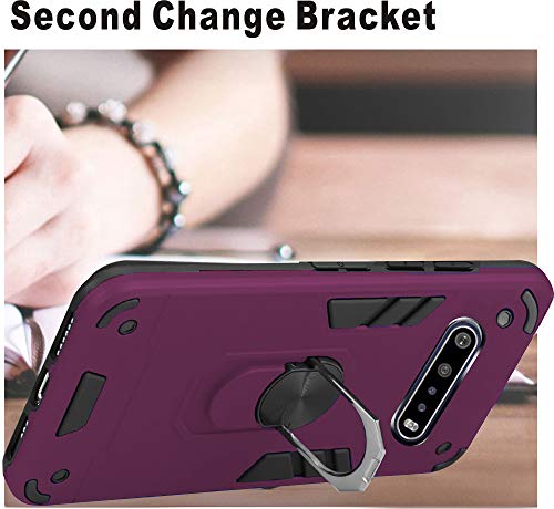 Folmeikat LG V60 Thinq/LG V60 Thinq 5G/ LG G9 Thinq Case, Screen Protector [2Pack] 360 Degree Rotating Metal Ring Slim Shock Absorption Reinforced Corner Soft TPU Silicone Case 6.8" (Wine red)