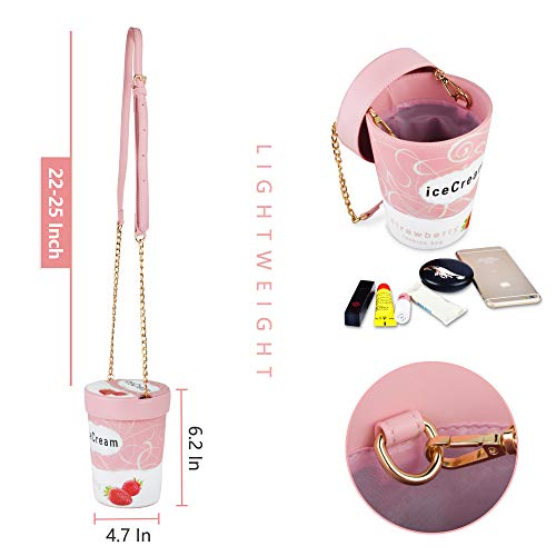 USTYLE Ice Cream Shaped Crossbody Bag, Cute Novelty with Adjustable Strap for Girl Women Cartoon Shoulder Bag (pink)