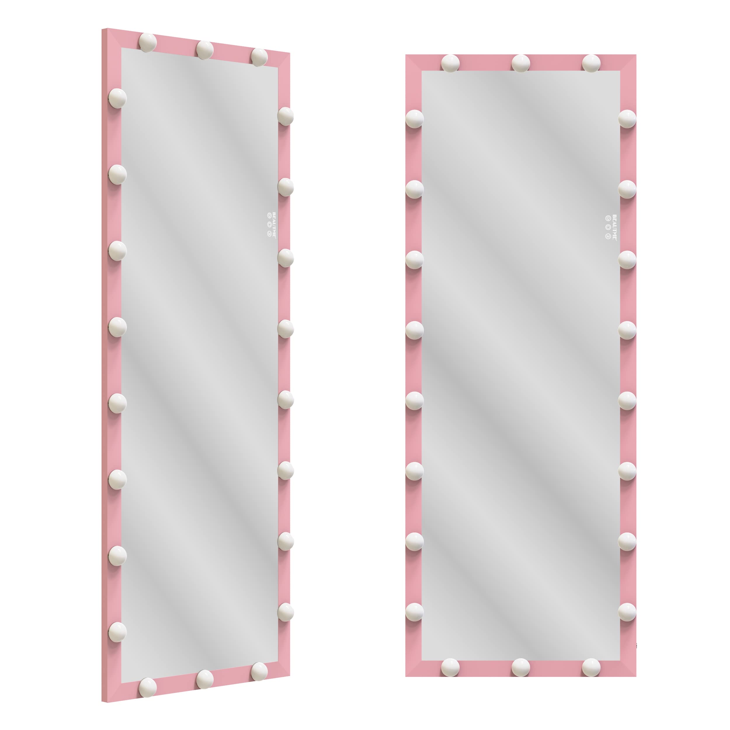 Tidyard Luxury Wall Standing Bedroom Hotel Full Length Mirror with LED Bulbs Touch Control Full Body Dressing Pink Hollywood Vanity Mirror with 3 Color Lights