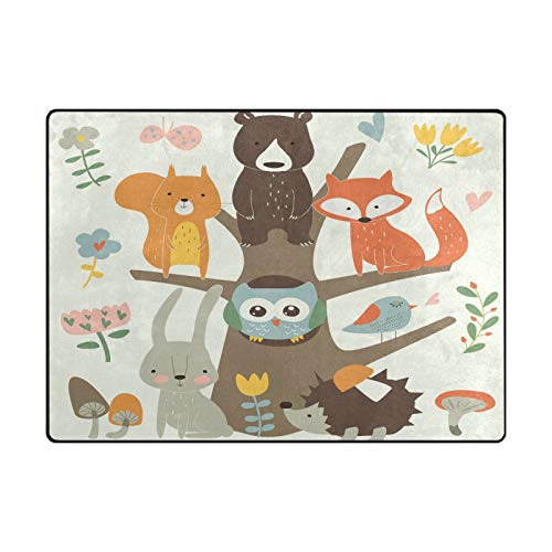 ALAZA Bunny Rabbit Animal Fox Non Slip Area Rug 5' x 7' for Living Dinning Room Bedroom Kitchen Hallway Office Modern Home Decorative