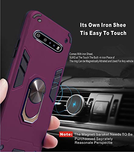 Folmeikat LG V60 Thinq/LG V60 Thinq 5G/ LG G9 Thinq Case, Screen Protector [2Pack] 360 Degree Rotating Metal Ring Slim Shock Absorption Reinforced Corner Soft TPU Silicone Case 6.8" (Wine red)