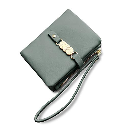 TOPKULL Wallets for Women Small Rfid Bifold Ladies Wallets Wristlet Change Purse for Card Coin with Wrist Strap (Green)