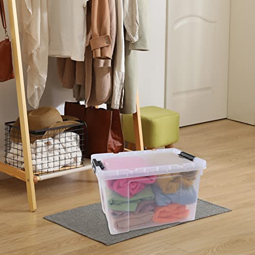 Sandmovie 40 Quart Clear Large Plastic Storage Bin, Latching Storage Box with Lids and Wheels, Pack of 4