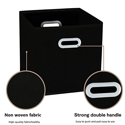 SEVENDOME Fabric Cloth Storage Bins,Fabric Cube Organizer with Dual Handles Foldable Cube Storage Baskets for Home Bedroom Storage,Set of 3, Black