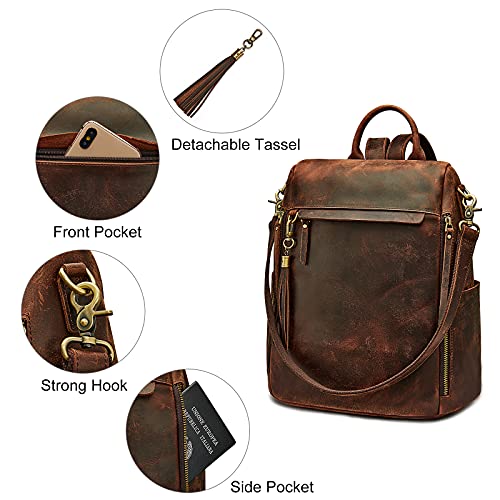 S-ZONE Women Vintage Genuine Leather Backpack Purse Anti-theft Fashion Travel Schoolbag