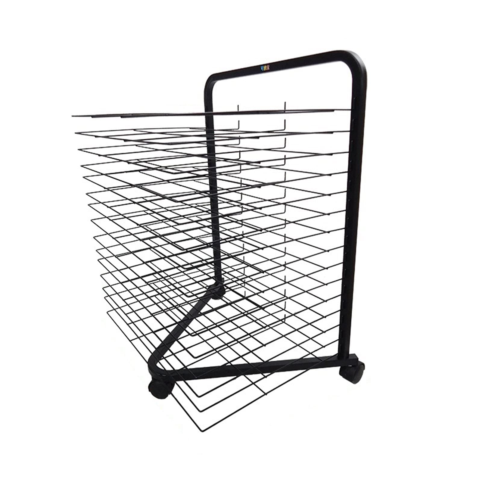 Drying Rack, 15-Shelf Mobile Classrooms Drying Rack with Detachable Steel Wire Shelves for Works of Art Studios and Home Use, Drying & Print Racks, Black Powder Coated Finish