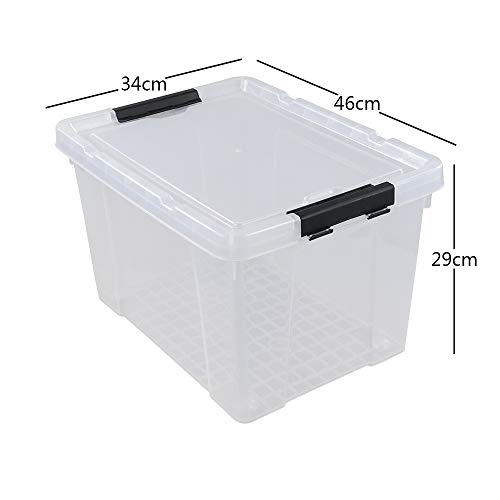 Sandmovie 40 Quart Clear Large Plastic Storage Bin, Latching Storage Box with Lids and Wheels, Pack of 4