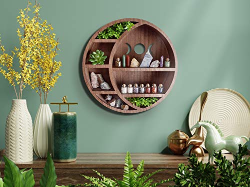 MAROQUE Crescent Moon Shelf for Crystals - Crystal Wall Decor, Crystal Shelf Display, Moon Shelves, Boho Shelves Essential Oil Shelf, Wooden Moon Shelf, Crystal Display Shelf, Moon Decor, Wiccan Decor