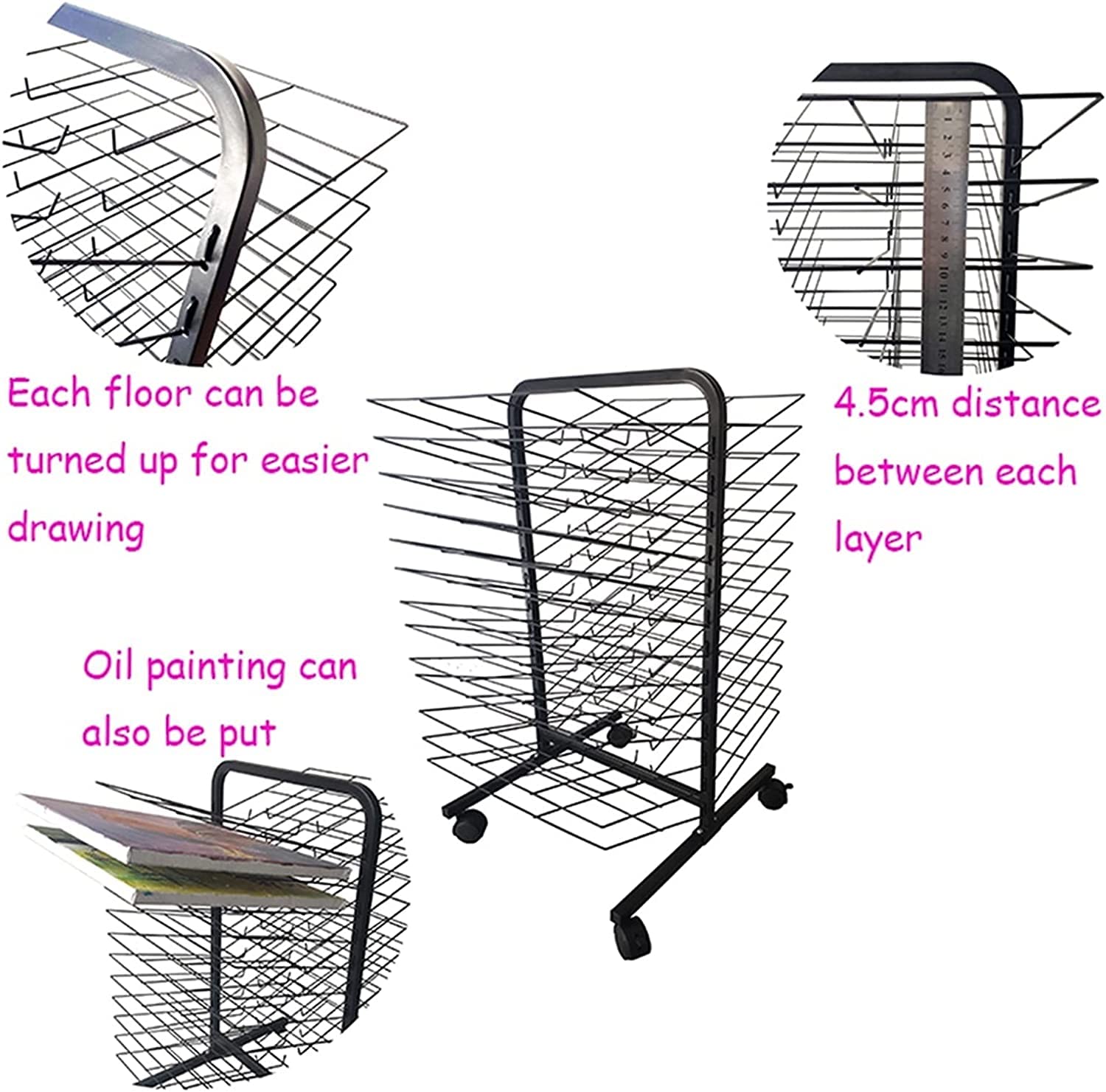 Drying & Print Racks,Back-to-Back 13-Shelf Mobile Drying Rack with 26 Wire Shelves for Mobile Classrooms Art Studios and Home Use