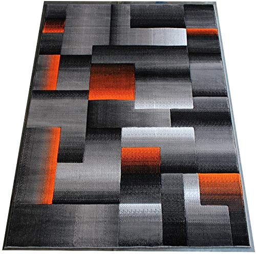 Champion Rugs Modern Geometric Abstract Boxes Squares Orange Grey Black Carpet Bedroom Living Room Contemporary Dining Accent (5β 3β X 7β 5β)