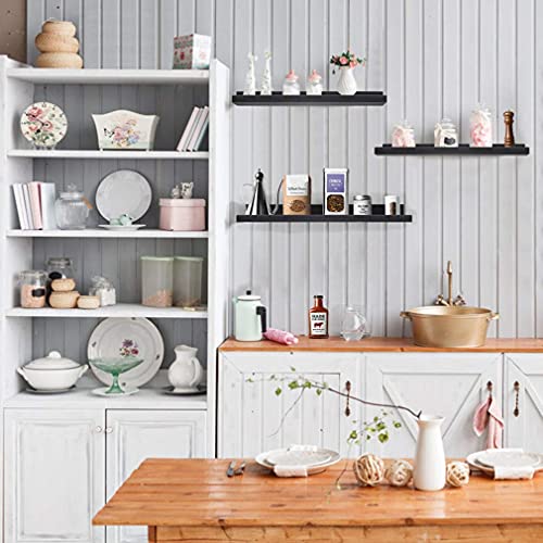 Lavezee 47 Inch + 36 Inch Black Floating Wall Ledge Shelves Set of 3