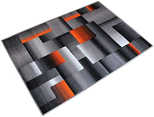 Champion Rugs Modern Geometric Abstract Boxes Squares Orange Grey Black Carpet Bedroom Living Room Contemporary Dining Accent (5β 3β X 7β 5β)