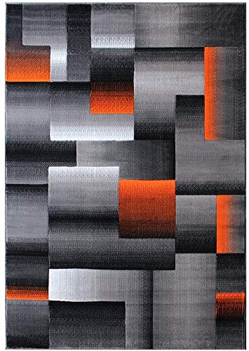 Champion Rugs Modern Geometric Abstract Boxes Squares Orange Grey Black Carpet Bedroom Living Room Contemporary Dining Accent (5β 3β X 7β 5β)