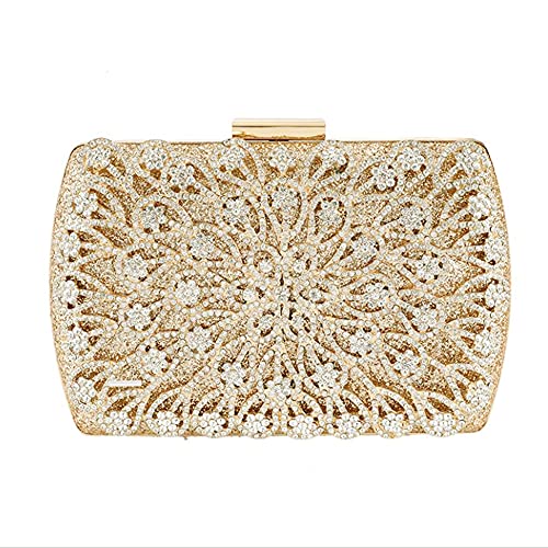 Women Evening Clutch Purses Flower Crystal Rhinestone Evening Handbag for Party Wedding,Gold