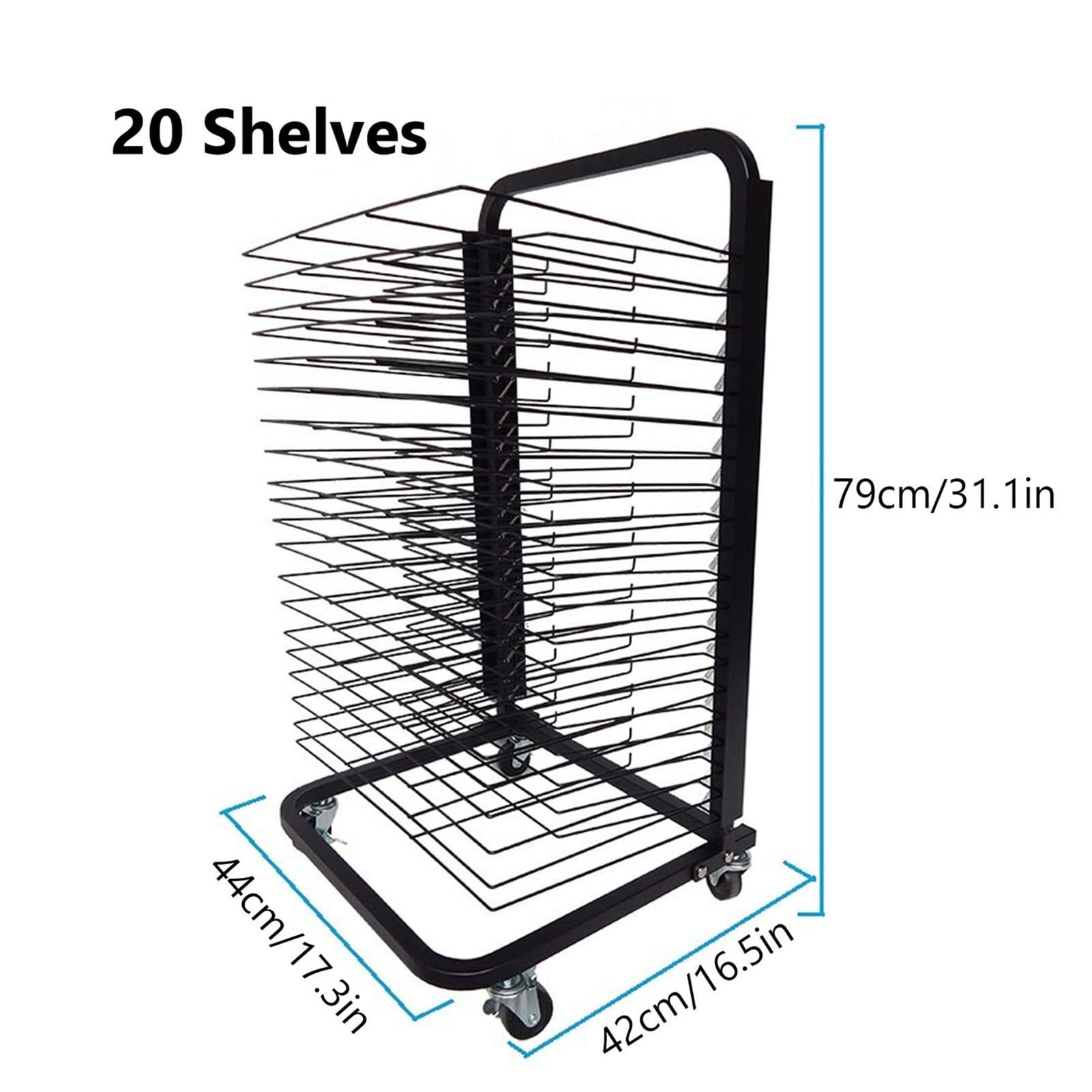 JIAHESHYP Mobile Metal Art Drying Rack with Wire Shelves, Artwork Storage Display Rack Printing Drying Shelf Power Coated with Wheels for Classrooms, Art Studios, Black (Size : 20 Shelves)