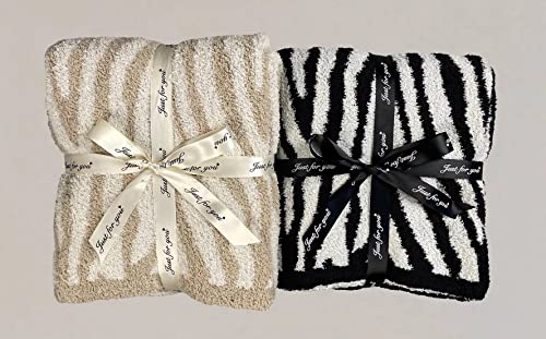 Luxury Sage Green Throw Blanket Knitted Ultra Soft Stripes Beige Blanket Zebra Pattern Air Feel Cozy Warm for Bed Sofa Couch in All Seasons