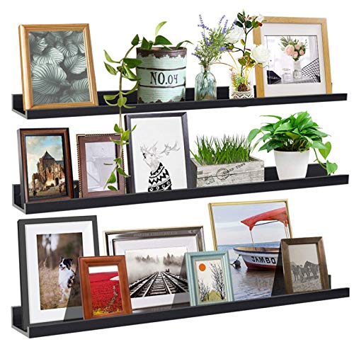 Lavezee 47 Inch + 36 Inch Black Floating Wall Ledge Shelves Set of 3