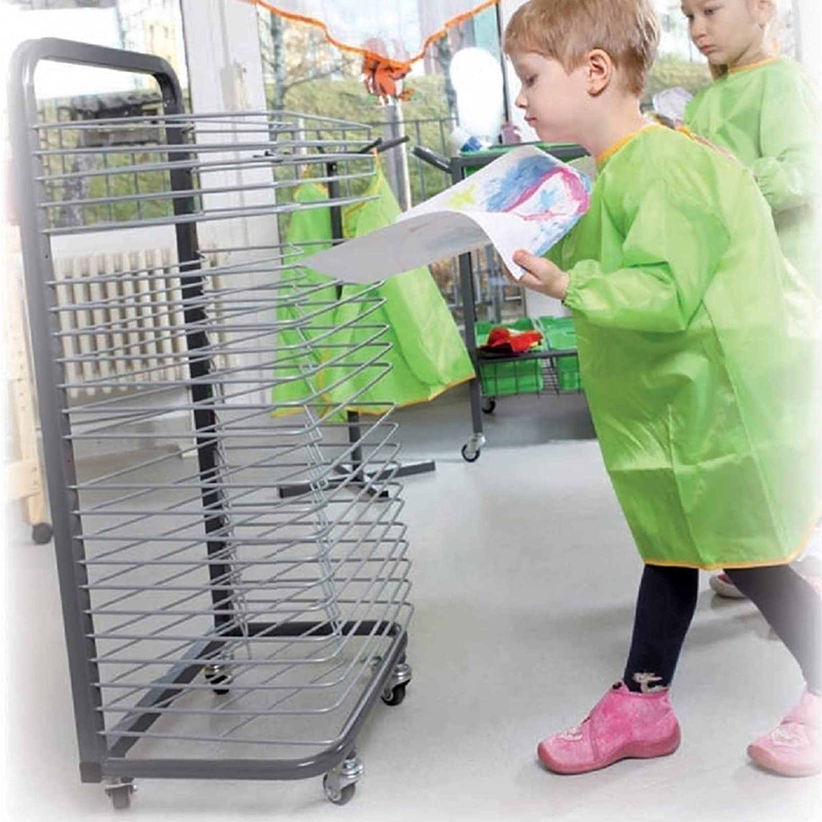 JIAHESHYP Mobile Metal Art Drying Rack with Wire Shelves, Artwork Storage Display Rack Printing Drying Shelf Power Coated with Wheels for Classrooms, Art Studios, Black (Size : 20 Shelves)