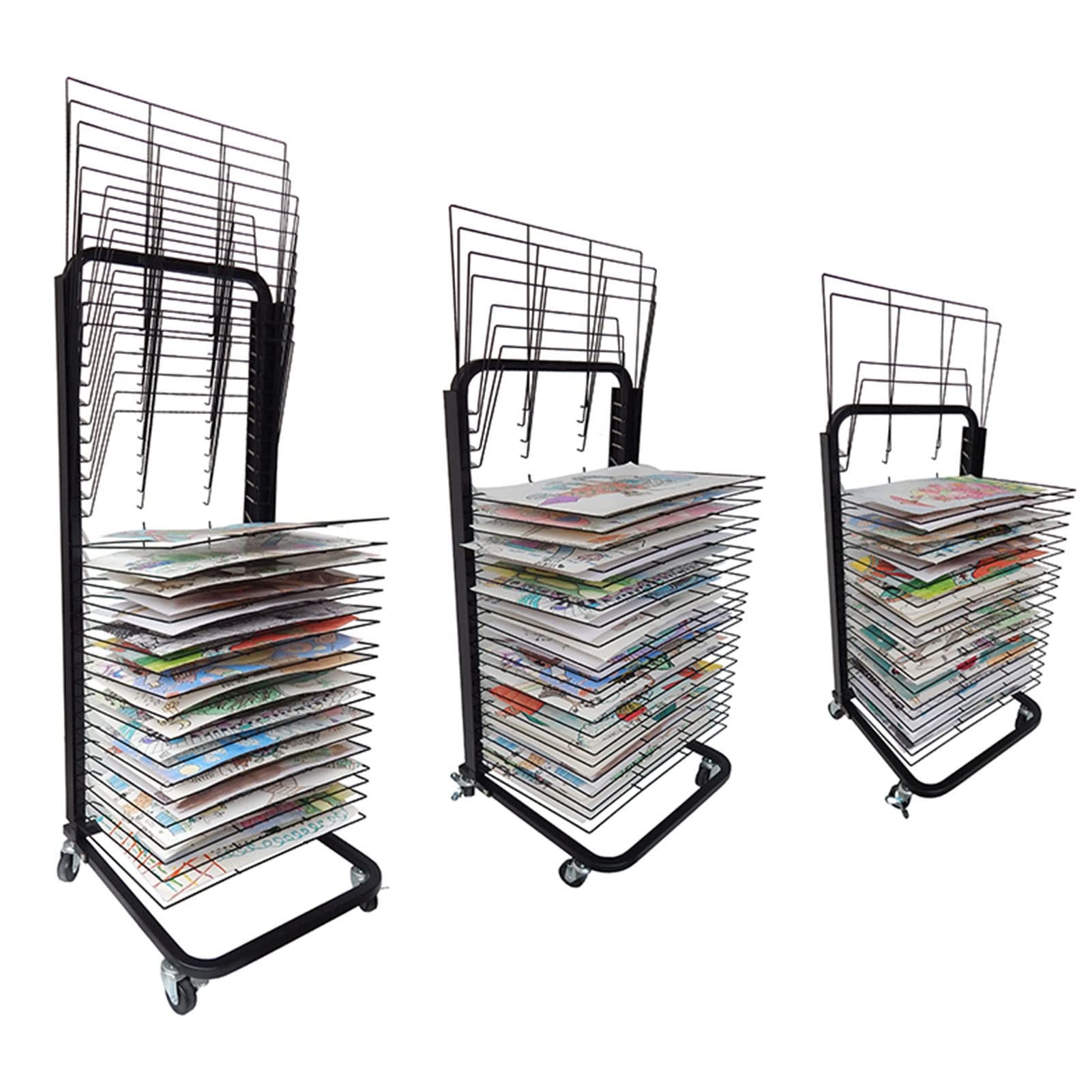 JIAHESHYP Mobile Metal Art Drying Rack with Wire Shelves, Artwork Storage Display Rack Printing Drying Shelf Power Coated with Wheels for Classrooms, Art Studios, Black (Size : 20 Shelves)