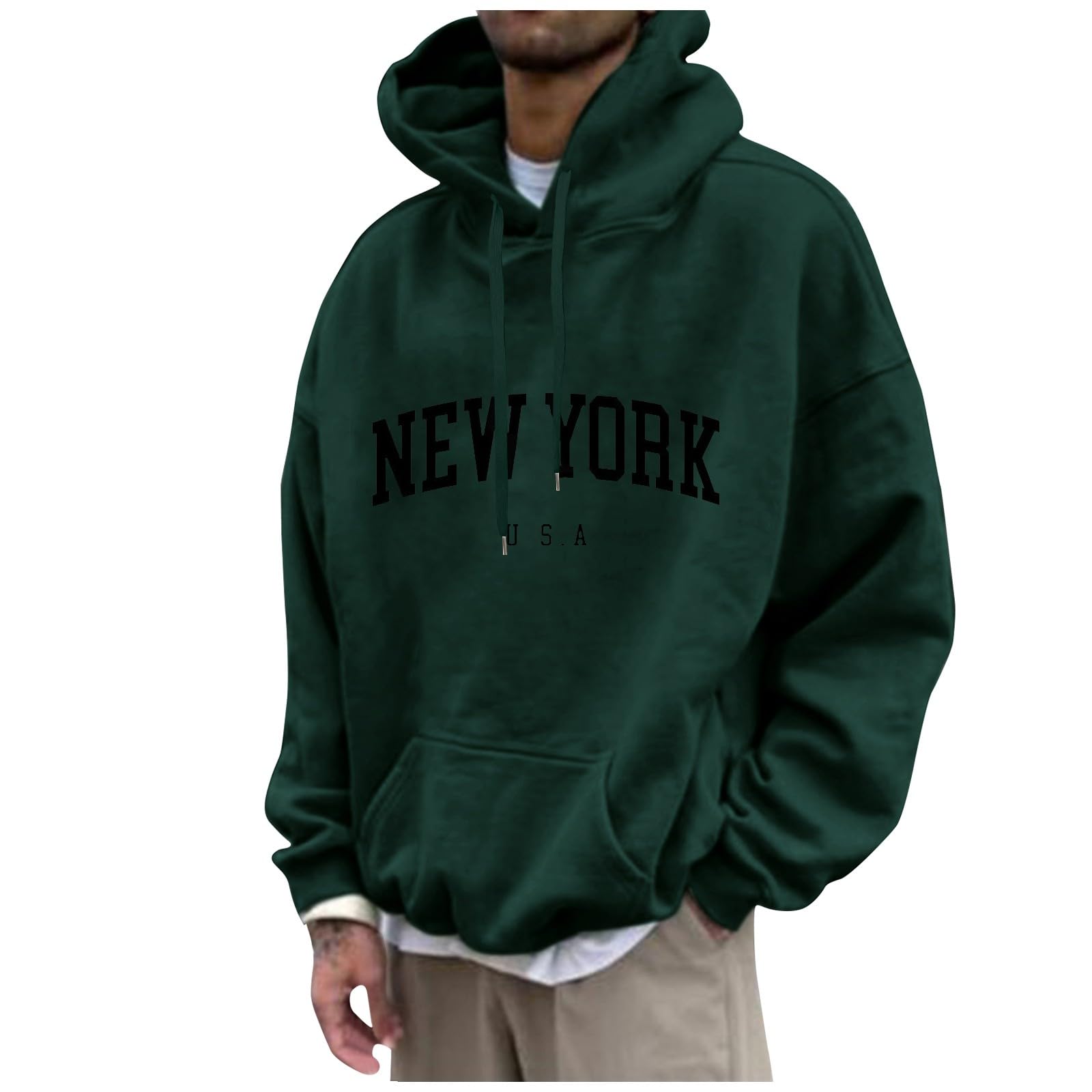 Mens Graphic Hoodie, For Men Techwear Hip Hop Long Sleeve Streetwear Unisex Casual Sweatshirts Hoodies Pink Devil Hoodie Mgk Trendy 2023 Hoodie Essential Zip Hoodie (3XL, Dark Green)