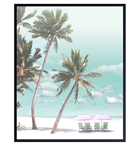 Tropical Palm Trees, Ocean Wall Art - Nautical Decoration for Bedroom, Living Room, Beach Themed Bathroom Decor - Gift for Sea Lovers, Women - 8x10 UNFRAMED Shabby Chic Boho Bohemian Photo