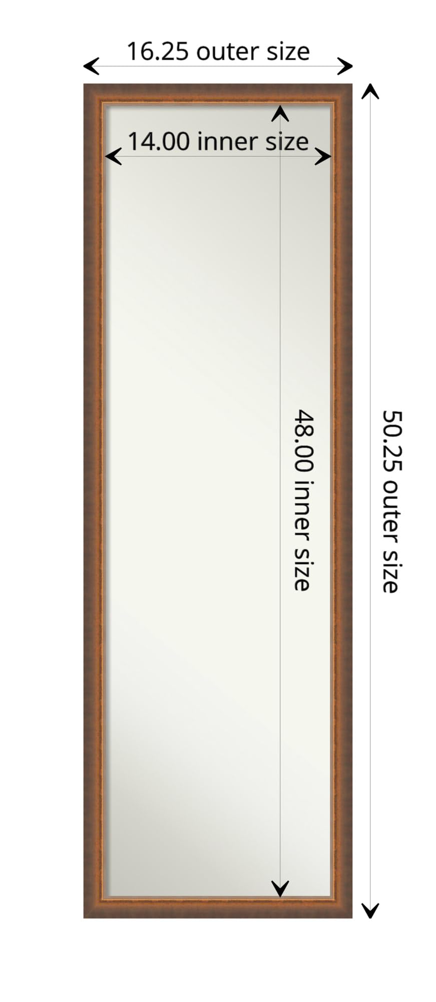 Amanti Art Bronze Full Length Mirror for Door, 50x16 Two Tone Bronze Copper Tall Wall Mirror Full Length, Mounted to Door or Closet Wall with no Visible Brackets, Modern Contemporary Wood Frame