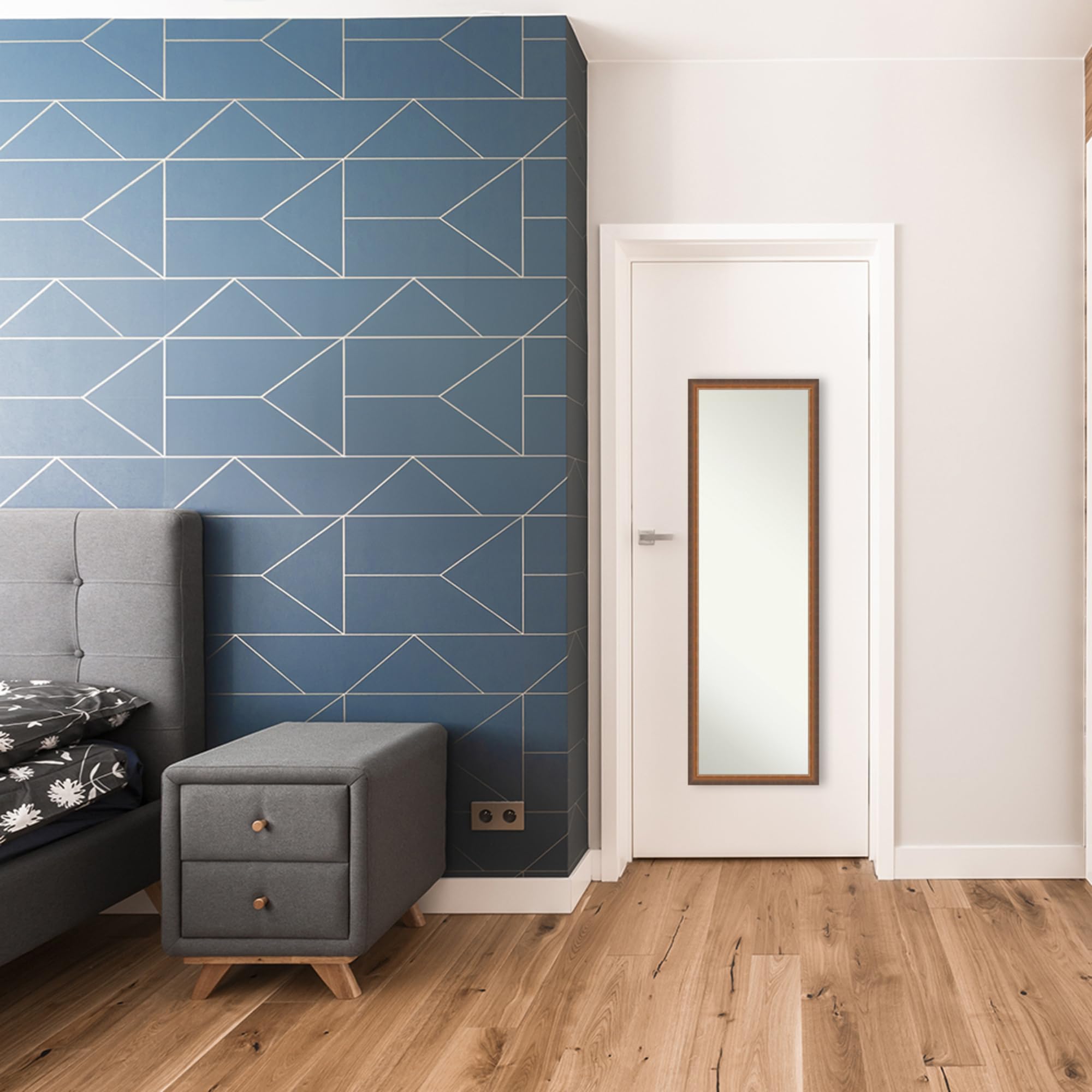 Amanti Art Bronze Full Length Mirror for Door, 50x16 Two Tone Bronze Copper Tall Wall Mirror Full Length, Mounted to Door or Closet Wall with no Visible Brackets, Modern Contemporary Wood Frame