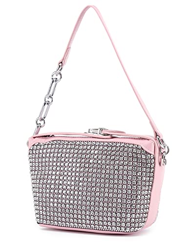 Crystal Rhinestone Crossbody Bags for Women Bling Purse Mini Top Handle Handbag Leather Clutch for Party