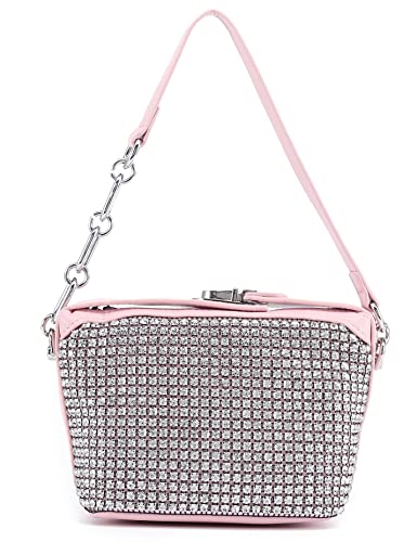 Crystal Rhinestone Crossbody Bags for Women Bling Purse Mini Top Handle Handbag Leather Clutch for Party