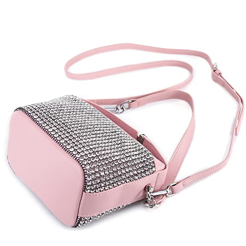 Crystal Rhinestone Crossbody Bags for Women Bling Purse Mini Top Handle Handbag Leather Clutch for Party
