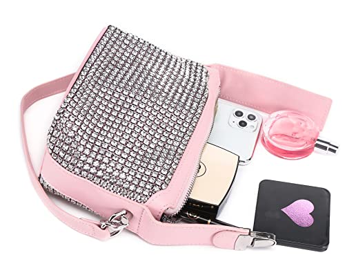 Crystal Rhinestone Crossbody Bags for Women Bling Purse Mini Top Handle Handbag Leather Clutch for Party