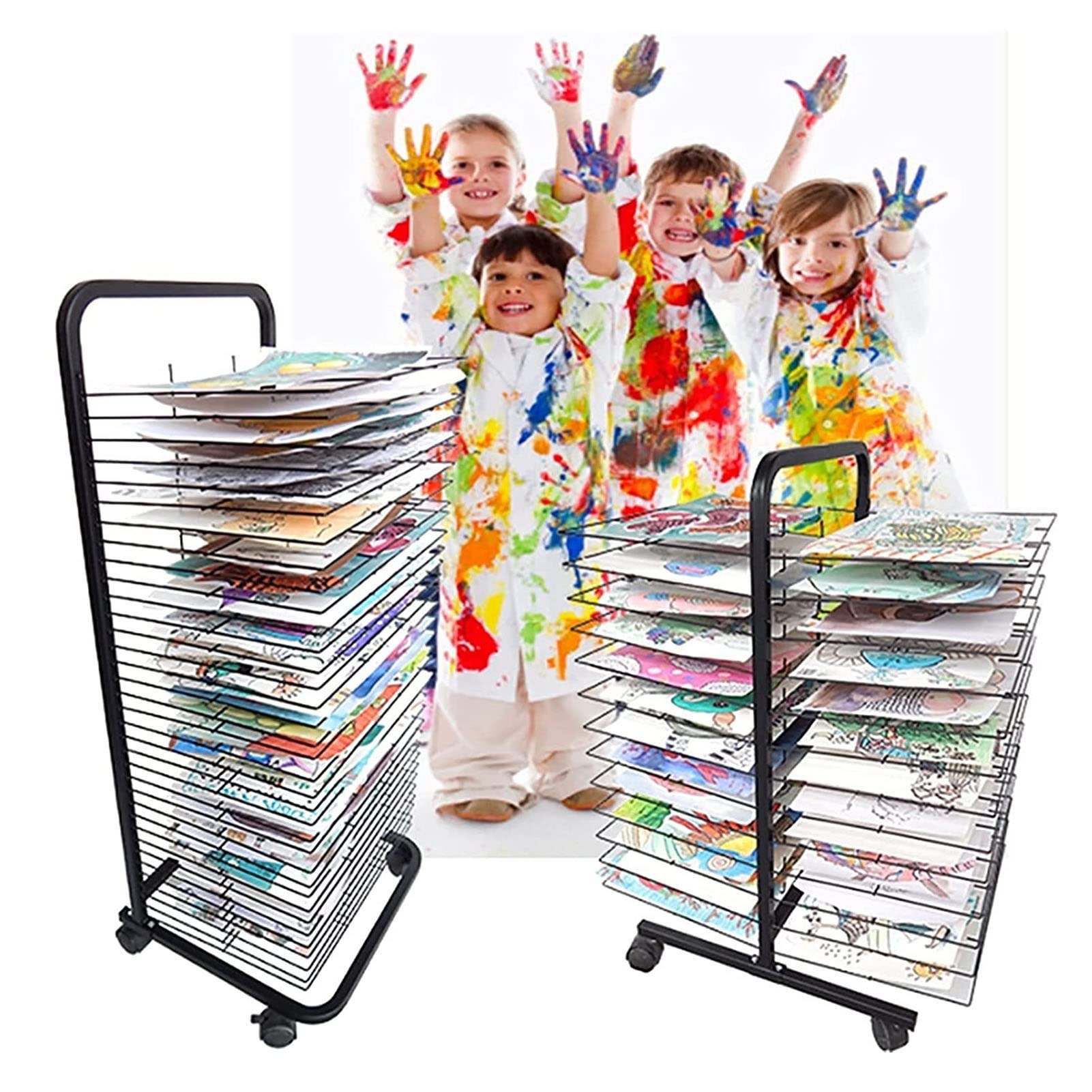 JIAHESHYP Art Metal Print Rack, Drying Display, Storage Stand for Artworks, Posters, Prints, Great Assistant for Shows & Galleries, Easy Moving with Rolling Casters,Size : 44x42x106cm
