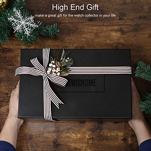 BEWISHOME Watch Box Luxury Watch Case -10 Slots Watch Organizer for Men with Drawer, Large Glass Top, Faux Leather,Brown SSH34Z