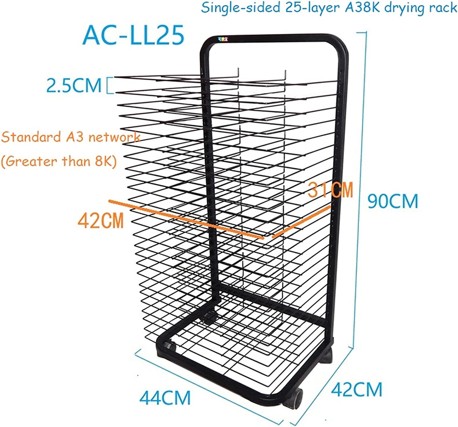 EUKKIC Drying & Print Racks Mobile Classrooms, Art Studio, 25-Shelf Mobile Drying Rack with Wire Shelves for Works of Art, Black Powder Coated Finish (Color : 25-Layer)