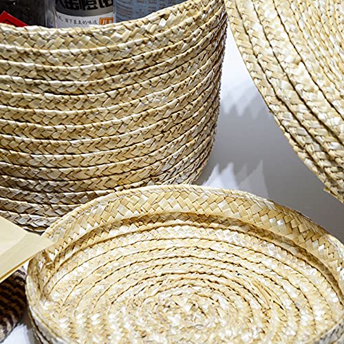 Zhuxin Woven Straw Storage Baskets with Lid, Rattan Snack Container Multipurpose Bins Laundry Toys Organizer Household, Round Medium Size, Diameter 18cm, Height 14cm