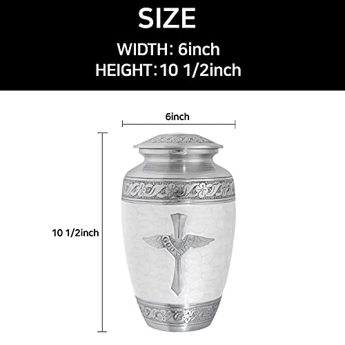 LETUSTO Cremation Urn for Human Ashes for Adults, Funeral Burial Handcrafted Decorative Urns with Velvet Bag for Easy Preservation and Portability [Cross-White]