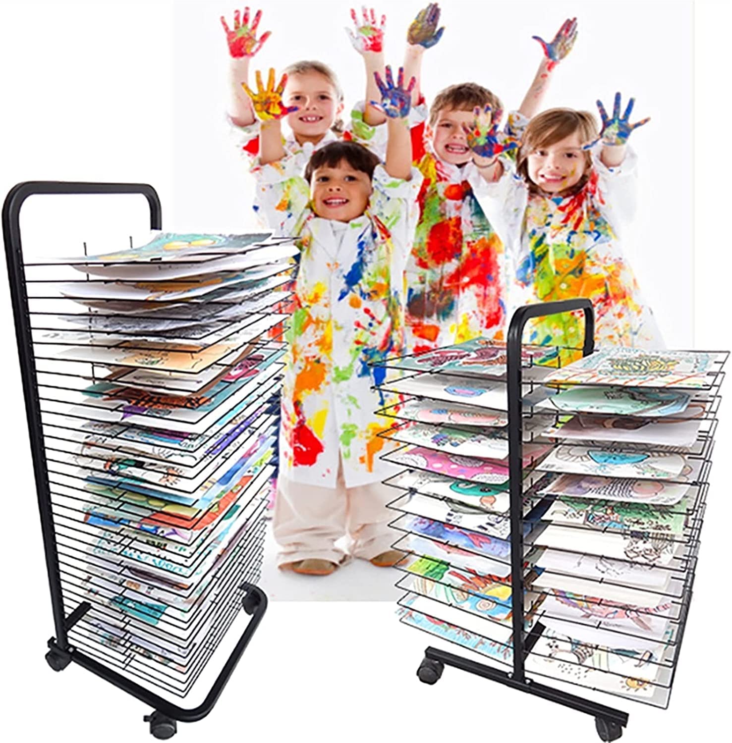 EUKKIC Drying & Print Racks Mobile Classrooms, Art Studio, 25-Shelf Mobile Drying Rack with Wire Shelves for Works of Art, Black Powder Coated Finish (Color : 25-Layer)