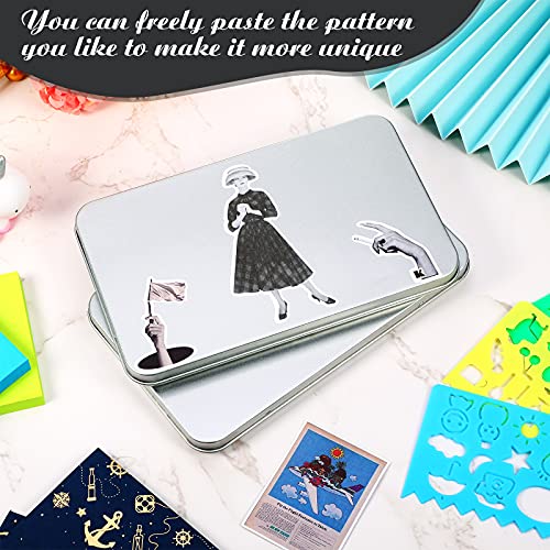 Metal Rectangular Tin Metal Hinged Lid Tin Metal Empty Box Container Silver Rectangular Storage Tin Box with Lid for Watercolor Jewelry Makeup Pill Candy Craft Organize (4 Pieces)