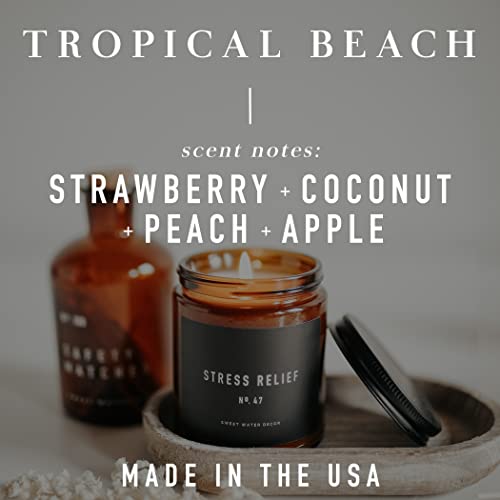 Sweet Water Decor Tropical Beach Candle | Strawberry, Coconut, Peach, and Vanilla Tropical Summer Scented Soy Candles for Home | 9oz Clear Jar, 40 Hour Burn Time, Made in the USA