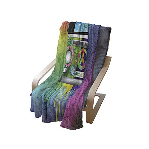 Ambesonne Groovy Throw Blanket, Old Style Hippie Van Dripping Rainbow Paint Mid 60s Youth Revolution Movement Theme, Flannel Fleece Accent Piece Soft Couch Cover for Adults, 70" x 90", Magenta