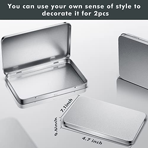 Metal Rectangular Tin Metal Hinged Lid Tin Metal Empty Box Container Silver Rectangular Storage Tin Box with Lid for Watercolor Jewelry Makeup Pill Candy Craft Organize (4 Pieces)