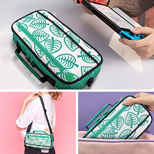 DLseego Carrying Case Design for Switch and New Switch OLED Console, Travel Carry Cover Storage Shell for New Leaf Animal Crossing Design holds up to 10 game cards Slots