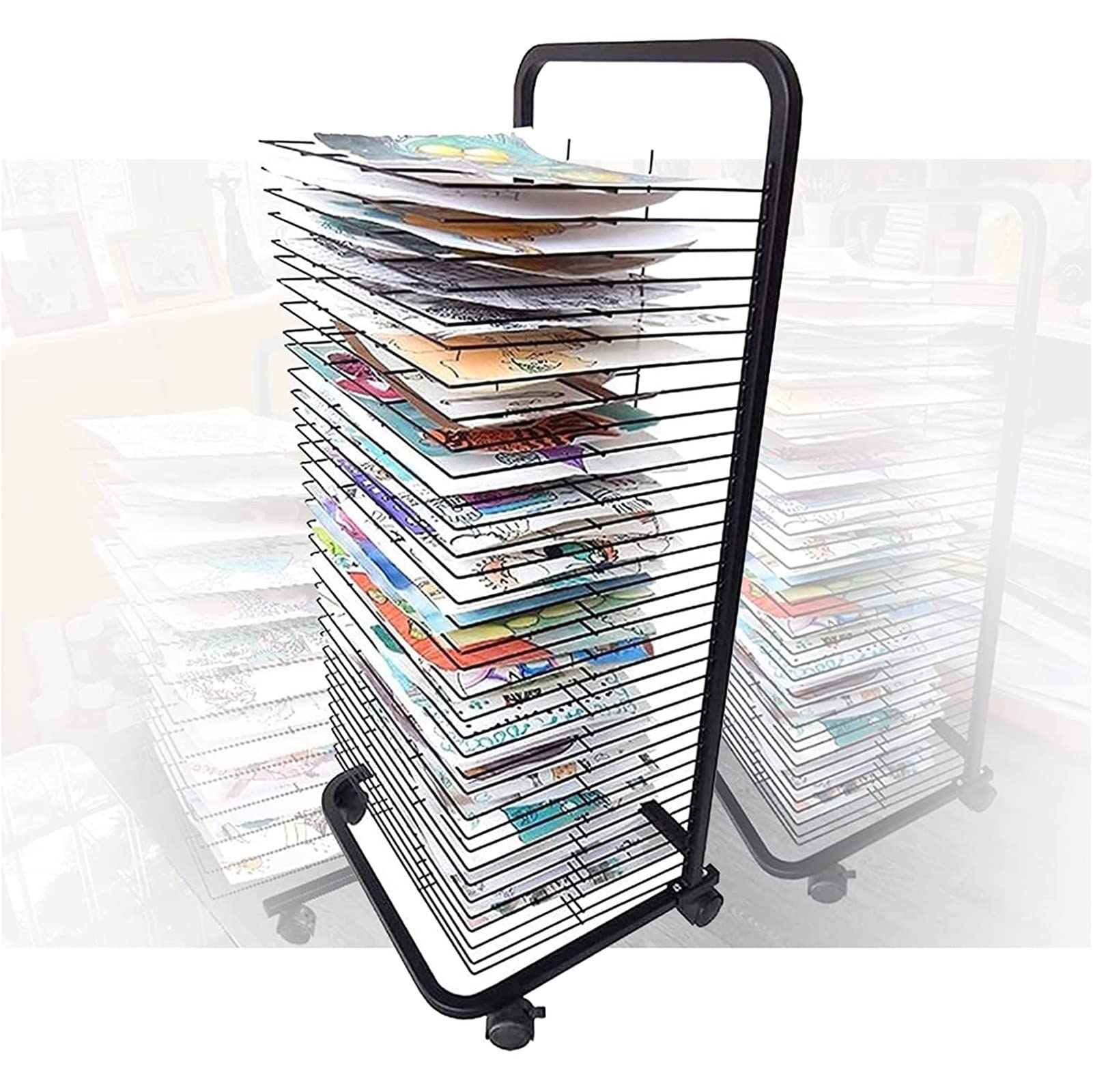 DONGYUE Art Drying Rack for Art Metal Wire Work Display Rack, Art Carts with Wheels for Classroom Art Studios and Home Use. Drying & Print Racks (Size : 57x47x97(25 Layers))