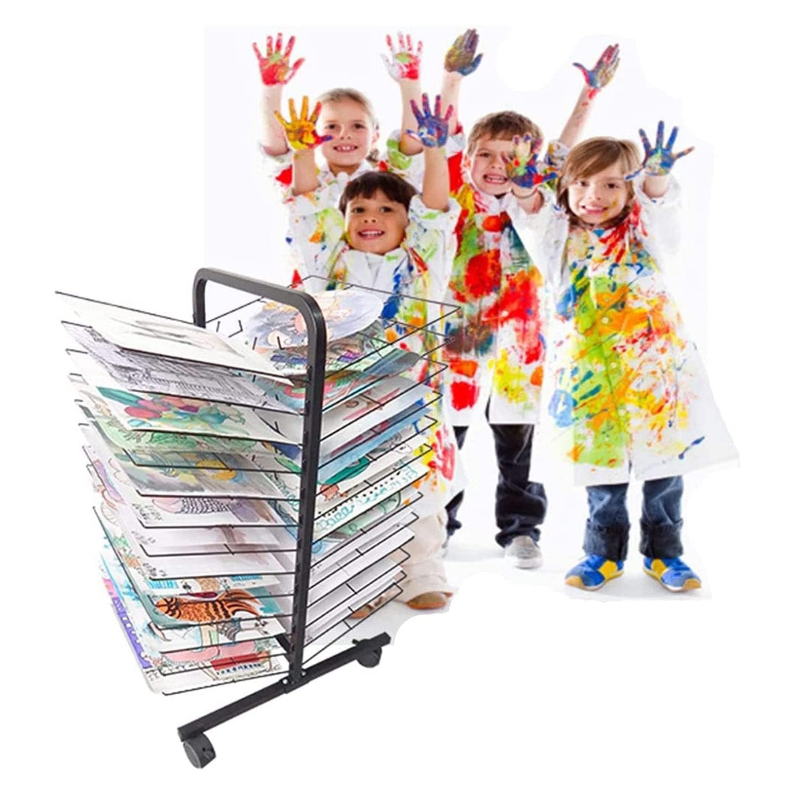Art Drying Rack - Sided Wire Drying Shelf, Classroom Studio Home Painting Drying Rack, Double Sided Art Rack Storage Organizer On Wheels, Drying & Print Racks, for Kids, Artists ( Size : 50-layer )