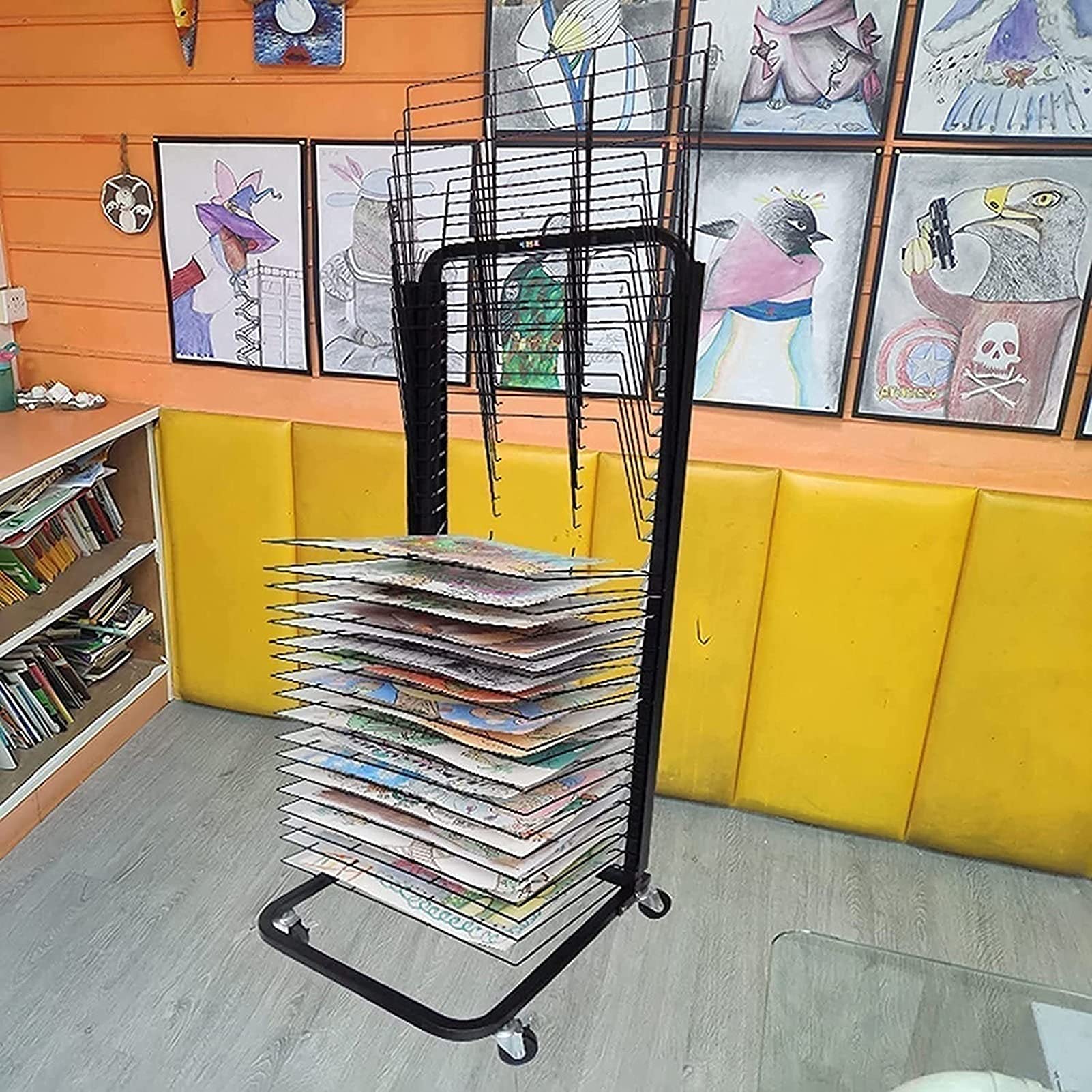 DONGYUE Art Drying Rack for Art Metal Wire Work Display Rack, Art Carts with Wheels for Classroom Art Studios and Home Use. Drying & Print Racks (Size : 57x47x97(25 Layers))
