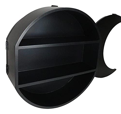 Ebros Light Duty Black Wicca Sacred Triple Moon Feminine Goddess Wall Hanging Floating Foldable Hinged MDF Wood Shelf with Tiers 14" Tall 36" Wide Occult Wiccan Home Office Room Accent