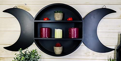 Ebros Light Duty Black Wicca Sacred Triple Moon Feminine Goddess Wall Hanging Floating Foldable Hinged MDF Wood Shelf with Tiers 14" Tall 36" Wide Occult Wiccan Home Office Room Accent