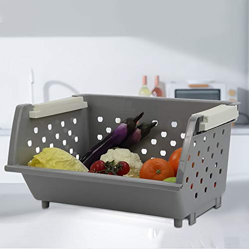 Zerdyne 4-Pack Plastic Stacking Storage Basket, Stackable Organizer Bin, Gray