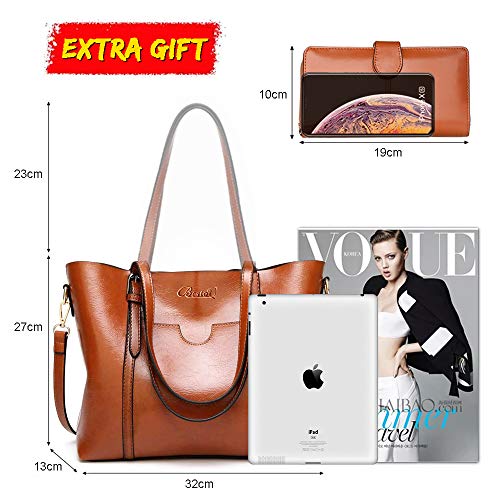 Purses and Handbags for Women Large Shoulder Tote Satchel Purse Work Bags with Matching Wallet (Brown)